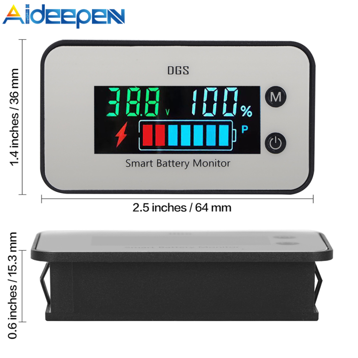 Aideepen 7-100v Batt Capacity Monitor Meter 12v 24v 48v Batt Power Percentage Voltage ...