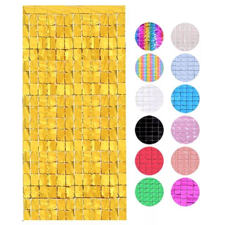 2m Grid Square Foil Curtain Halloween Christmas Party Decoration ...