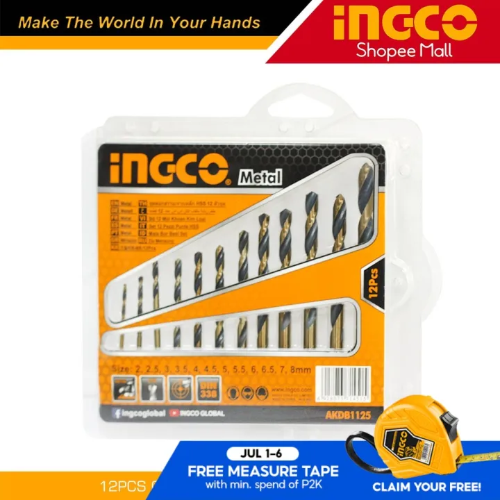 Ingco AKDB1125 12pcs Cobalt HSS Drill Bits Set 2-8mm for Metal use only ...