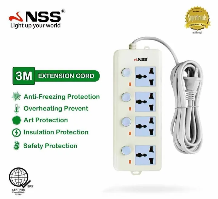 3 Meter Extension Cord with 4 Outlets 4 Indicator Light 3 Meters ...