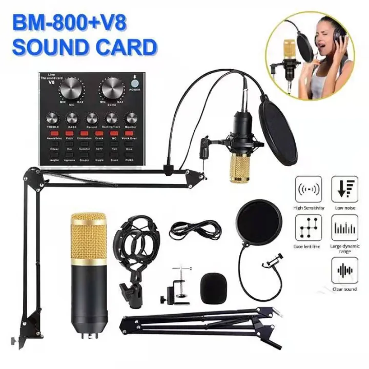 Original BM-800 + v8 sound card complete set Condenser Microphone Kit Audio Studio Soundcard ...