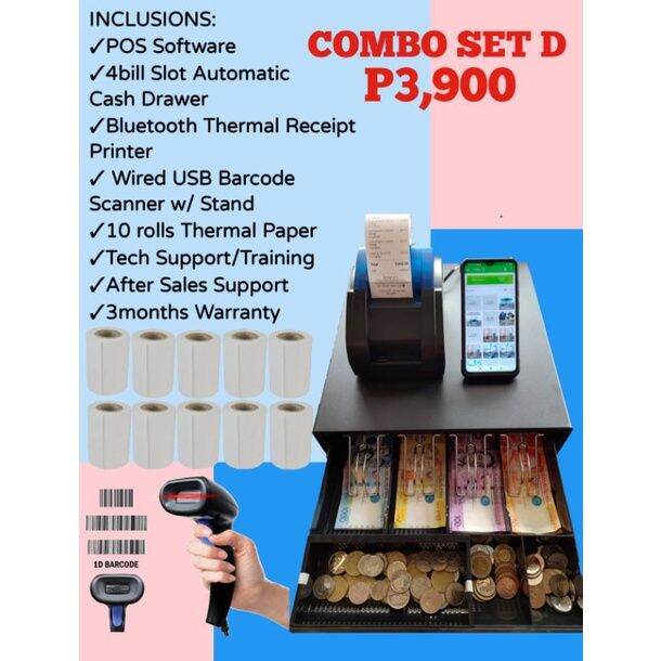 Combo Set D Mobile Bluetooth Thermal Printer with POS System, Cash ...