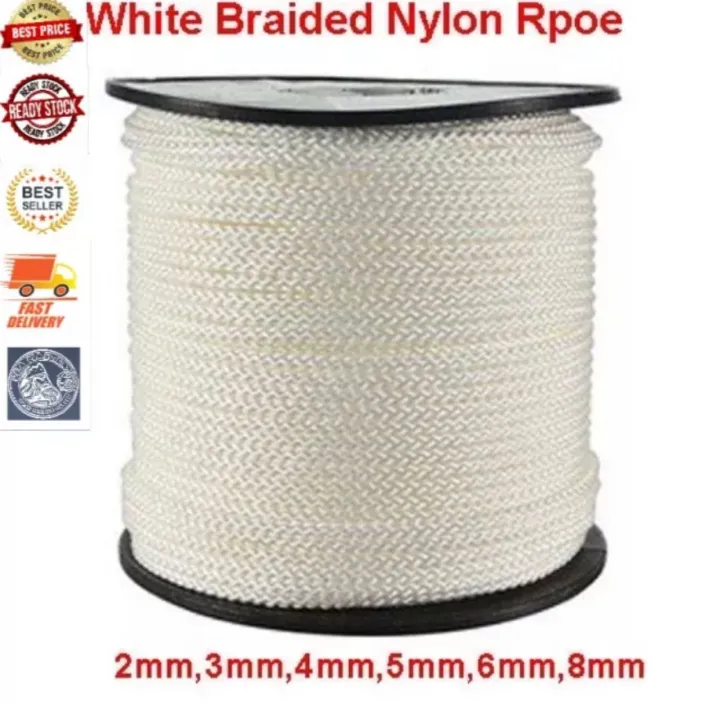 WHITE BRAIDED ROPE / TALI NYLON PUTIH (3MM,4MM,5MM,6MM)80 meter Nylon ...
