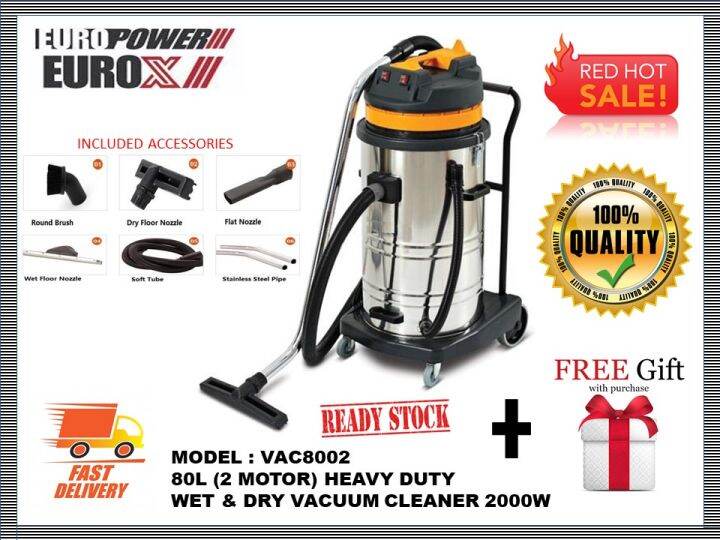 EUROPOWER VAC8002 80L (2 MOTORS) INDUSTRIAL HEAVY DUTY WET & DRY VACUUM ...