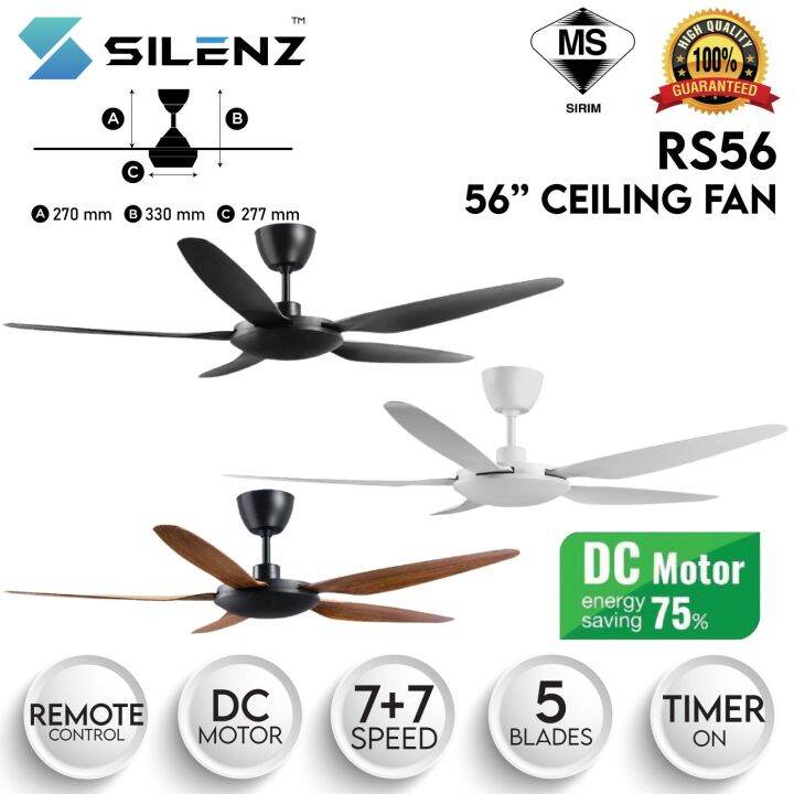 SILENZ RS56 CEILING FAN 56" DC MOTOR 7F+7R SPEED 5 YEARS WARRANTY | Lazada