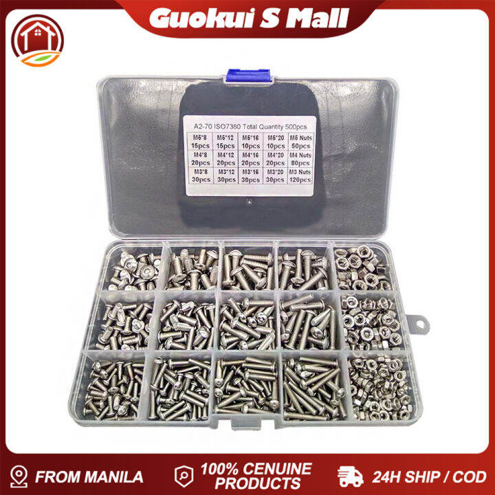 500Pcs M3 M4 M5 Stainless Steel Button Head Hex Socket Head Cap Screws Assortment Kit Bolts and ...