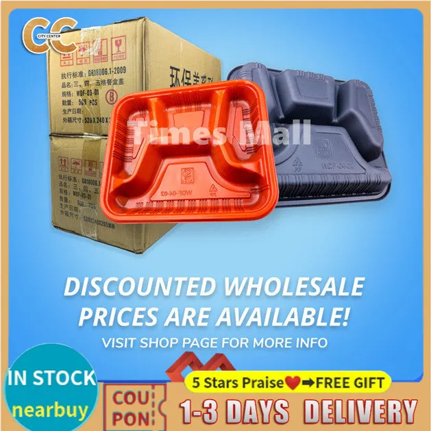 【FCL sales】[100 PCS] 4 - Division Disposable Bento Box with Plastic Lid ...