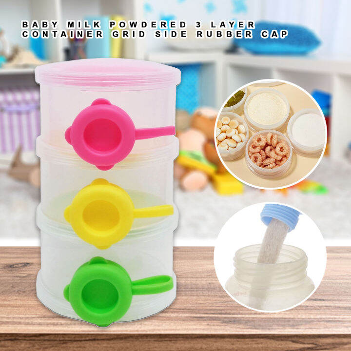 3 Layered Stackable Baby Milk Powdered Container Grid Side Rubber Cap ...
