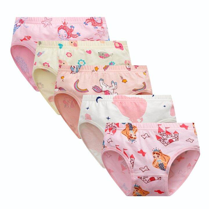 5PCS Cotton Girl Boxer Brief 2-12yrs Kid Underwear Cute Cartoon Mermaid ...