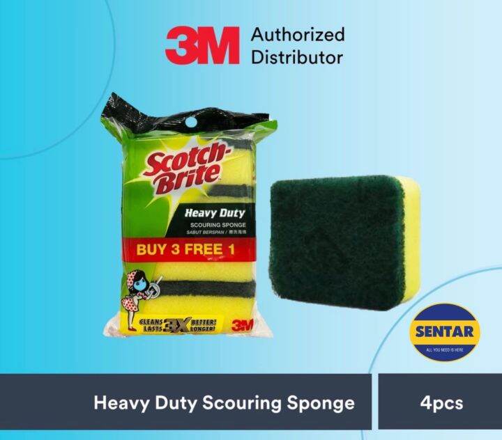 100% Original 3M Heavy Duty Scotch Brite Scouring Sponge 4's Cleaning ...