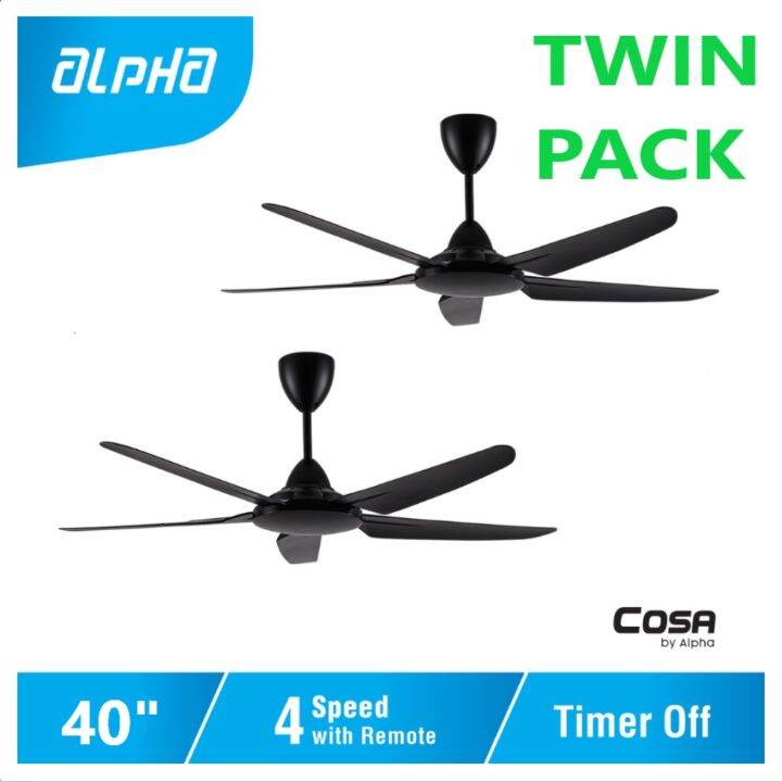 ALPHA Cosa - [Twin Pack] XPRESS 40 Inch Matt Black Ceiling Fan with 5 ...
