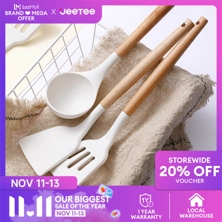 JEETEE Wooden Handle Food Grade Heat-resistant Non-stick Silicone ...