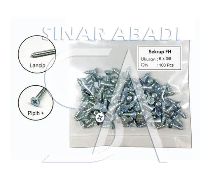 SEKRUP FH 6 x 3/8 - SKRUP FH 6x3/8 BAUT TAPPING ISI 100 PCS | Lazada ...