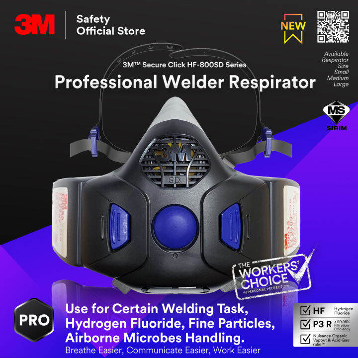 3M Secure Click Professional Welder Respirator Set/ HF-800SD Series/ D9038 HF P3 R Hydrogen ...