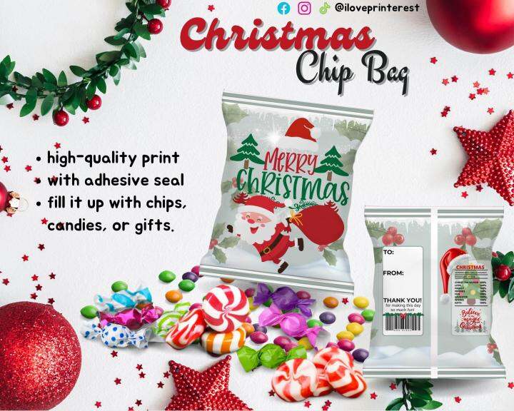 Large Christmas Chip Bag | 5 x 8.3 inches | Gift-Ready Christmas Chip ...