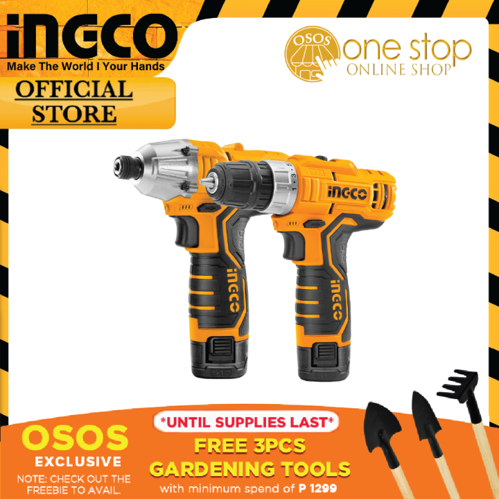 INGCO Lithium-Ion Cordless Drill & Cordless Impact Driver 2-PC Combo ...