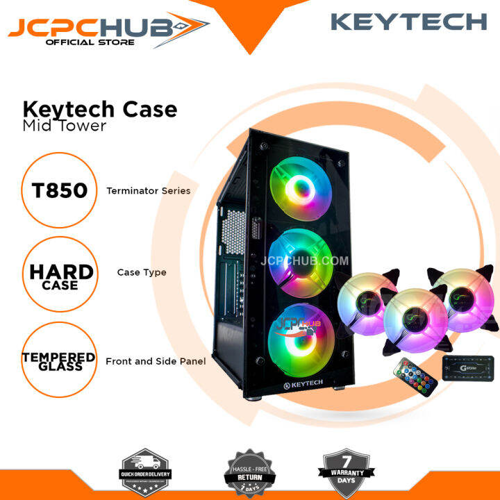 Keytech Computer Case T850 Mid Terminator Series Mid Tower Tempered ...