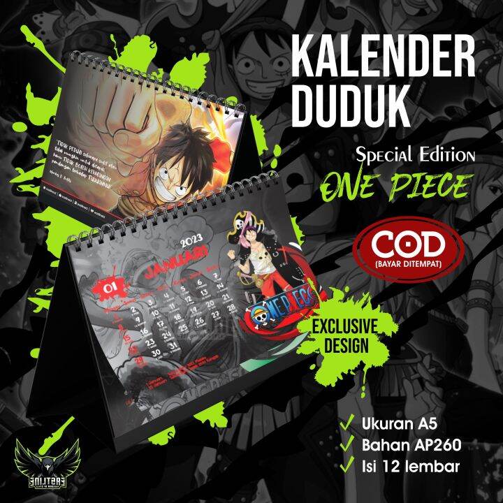 Kalender Meja Duduk Desk Calendar Anime Premium One Piece 2023 Isi 12 ...