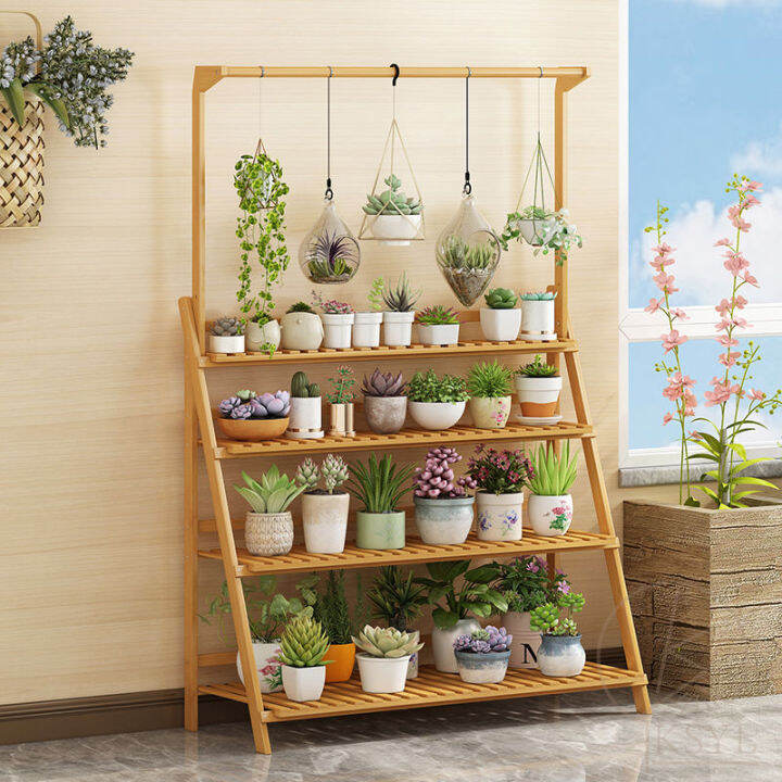 KSYL 3/4 Tier Bamboo Wooden Flower Garden Rack Potted Plant Stand ...