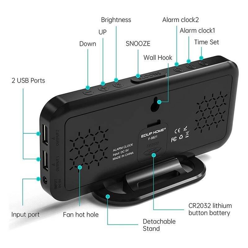 HD Mirror Alarm Clock Digital Day Of Week Display Night Mode Unlimited ...