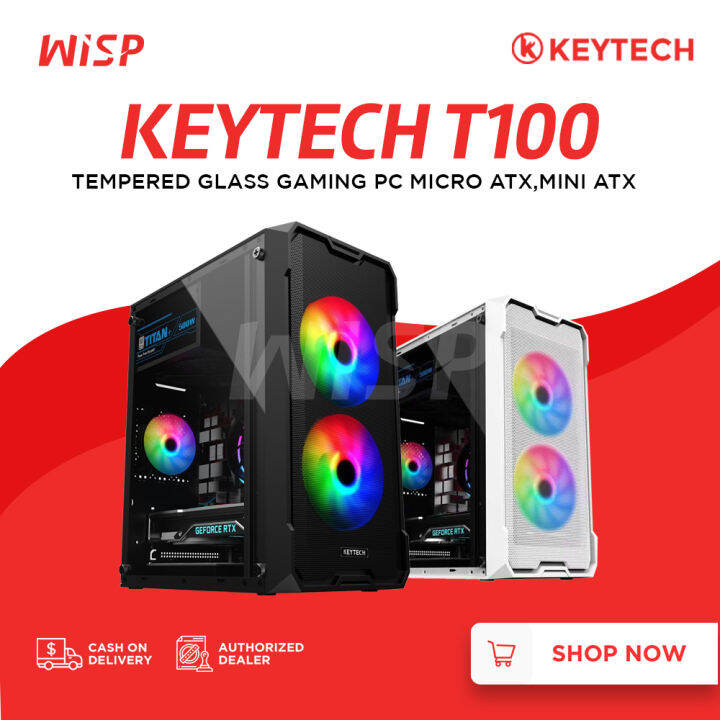 KEYTECH T100 TEMPERED GLASS Side MESH Front panel, Gaming PC Case Black ...