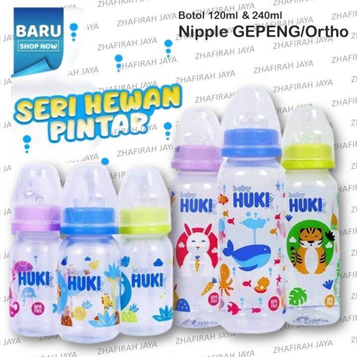 HUKI Botol Susu Bayi 60ml 120ml 240ml tipe Dot Bulat dan Dot Gepeng ...