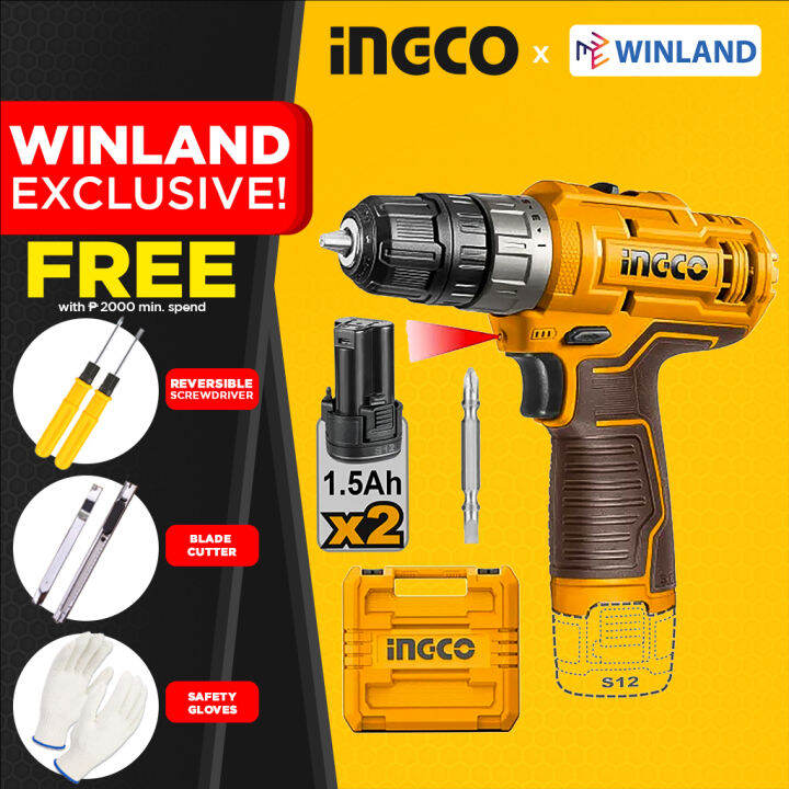 INGCO by Winland Lithium-Ion Cordless Drill 12V with USB type-C ...