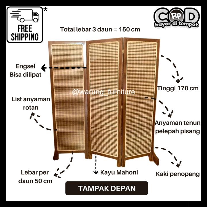 Partisi Ruangan Minimalis Kayu Rotan Anyaman Pelepah Pisang 3 Daun ...