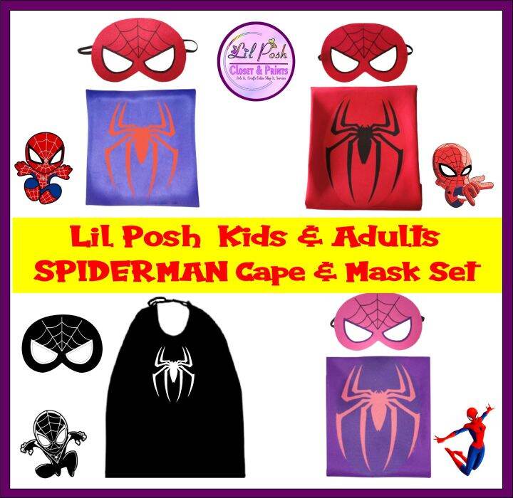 Lil Posh Kids & Adults SPIDERMAN / SPIDERGIRL Cape & Mask Set Costume ...