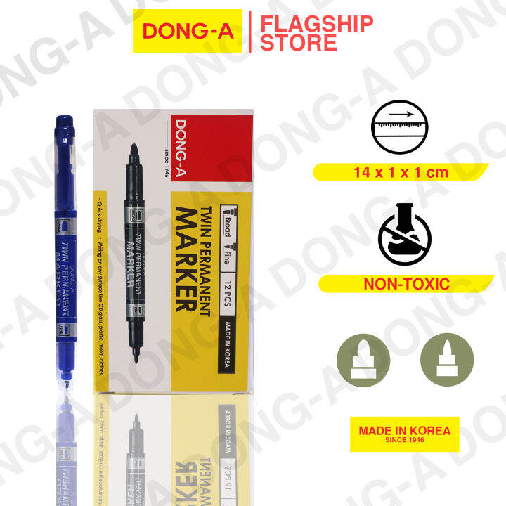 DONG-A Permanent TWIN MARKER, 12 pcs/box BLUE 112616BX | Lazada PH