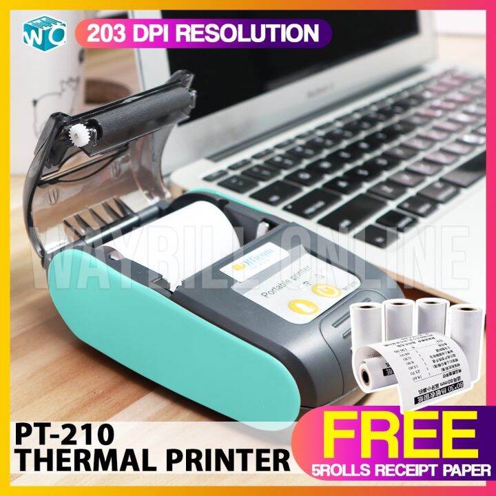 PT-210 Portable Receipt Printer Bluetooth (BLUE) Wireless Thermal Handheld 58mm FREE POUCH ...