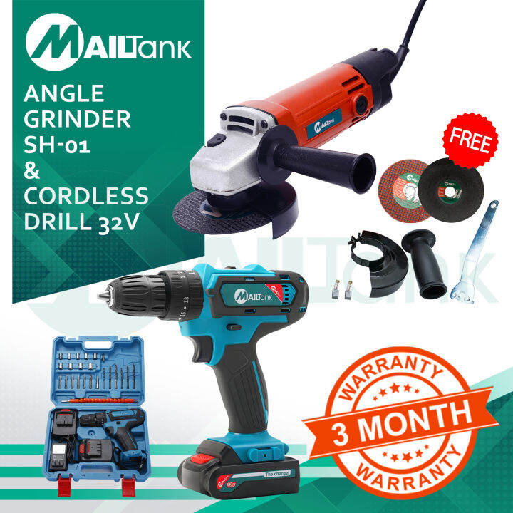 MAILTANK (SH05+SH190) Angle Grinder (Green) and Cordless Drill 32V ...