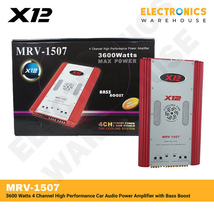 X12 MRV-1507 3600 Watts 4 Channel High Performance Car Audio Power Amplifier with Bass Boost ...