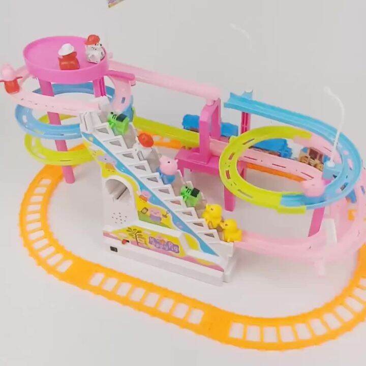2023 Little Duck Piggy Climbing Stairs Toy Page Electric Train Rail Car ...