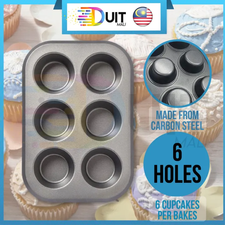 Duitmali Loyang Muffin Cupcake Kek Cawan 6 Round Shape Carbon Steel Non ...