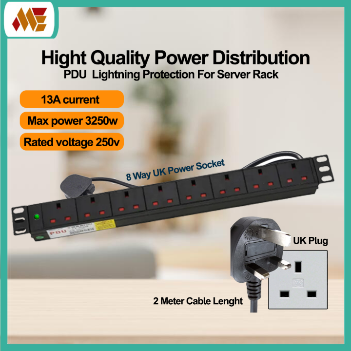 13a Pdu Power Distribution Unit 8 Ways Uk Socket Extension For Network Server Rack Lighting