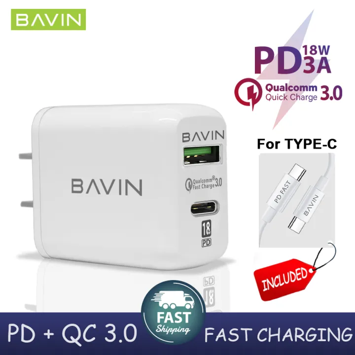 BAVIN PC351 18W PD + Qualcomm 3.0 Fast Charger Dual USB Port Portable ...