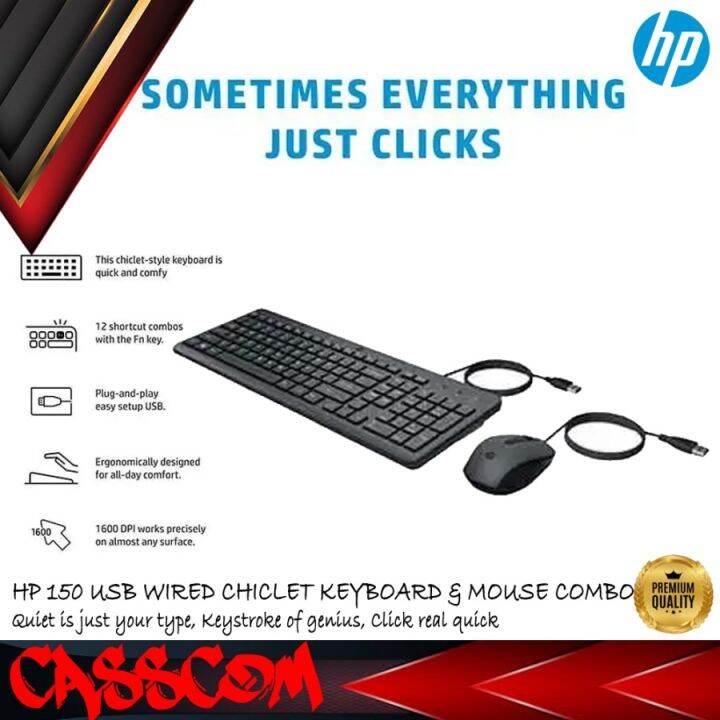 HP 150 Wired Keyboard and Mouse Combo with Instant USB Plug | Lazada Indonesia