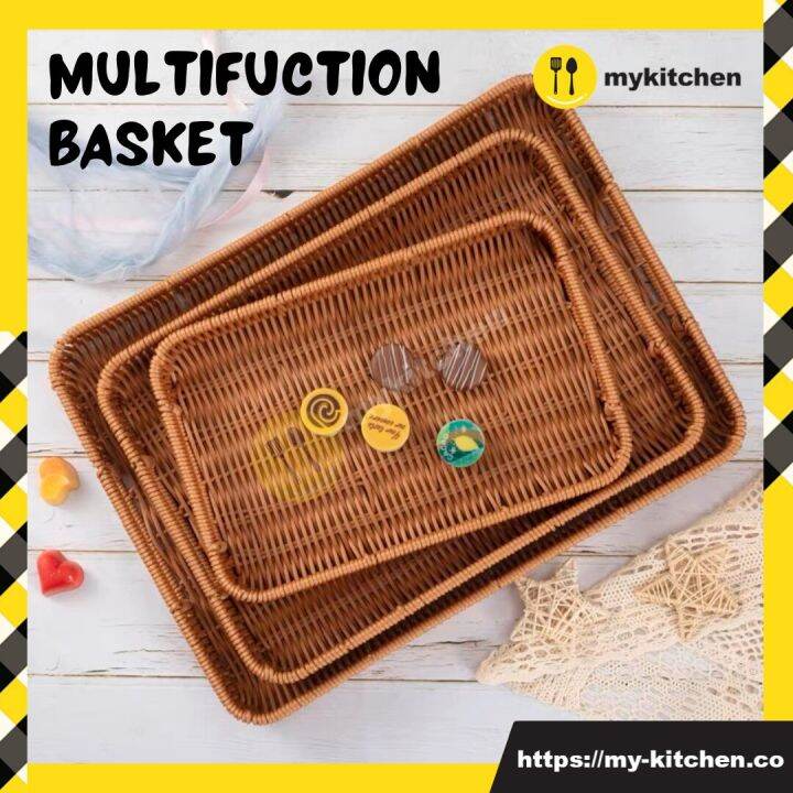 [MY KITCHEN] Multifunction Basket Rattan Tray Fruit Home Deco Wicker ...
