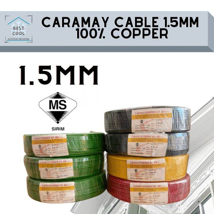 Caramay Cable 1.5mm PVC Insulated Cable (SIRIM Certified) Ready Stock Lowest Price Best Quality ...