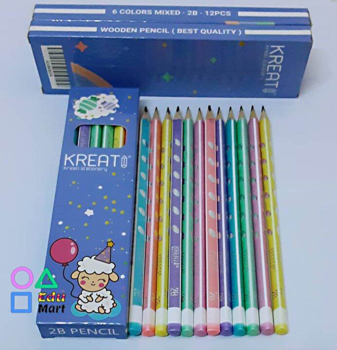 Wooden 2B Pencil 6 Colors Mixed 木制2B铅笔6色混装 Pensil 2B Kayu 6 Warna ...