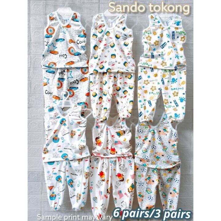 6/3 pairs SANDO JAGGER/ TSHIRT TOKONG FOR BABY BOY 0-18 months ONE SIZE ...