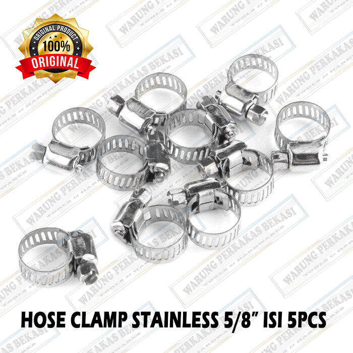 KM 5/8in Isi 5Pc Hose Clam Stainless Klem Selang Kompressor Gas LPG 5/8 ...