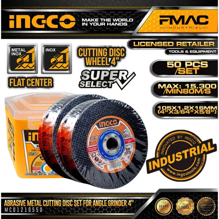 INGCO SUPER SELECT Abrasive Metal Cutting Disc Set For Angle Grinder 4 ...