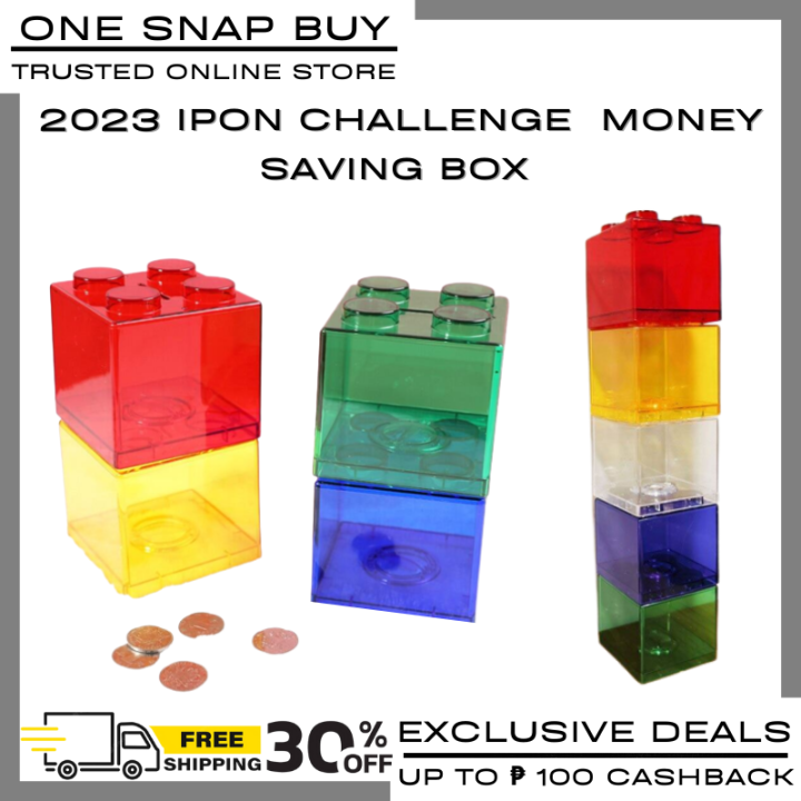 2023 IPON CHALLENGE Building Block Money Box Saving Box Transparent Plastic Blocks Piggy Bank ...