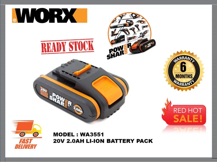 WORX WA3551 20V 2.0AH LI-ION POWERSHARE BATTERY PACK | Lazada