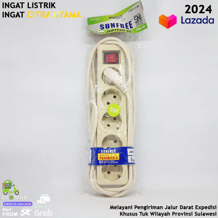 STOPKONTAK TERMINAL KUNINGAN SUNFREE 5 LUBANG 5 METER K2024 | Lazada ...