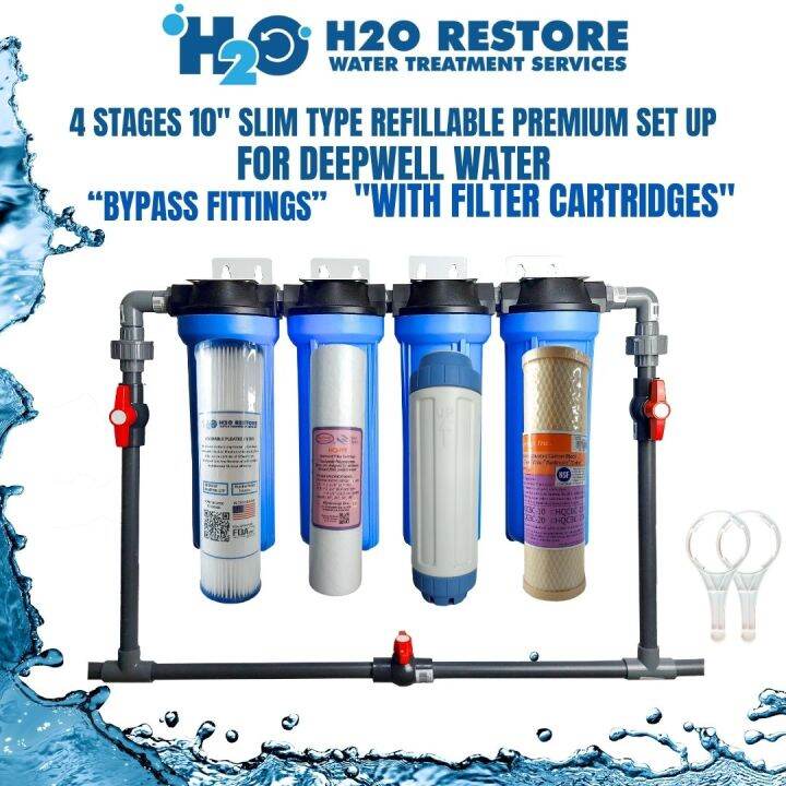 Water Filter 4 Stages 10” Slim type Refillable Premium Deepwell with ...