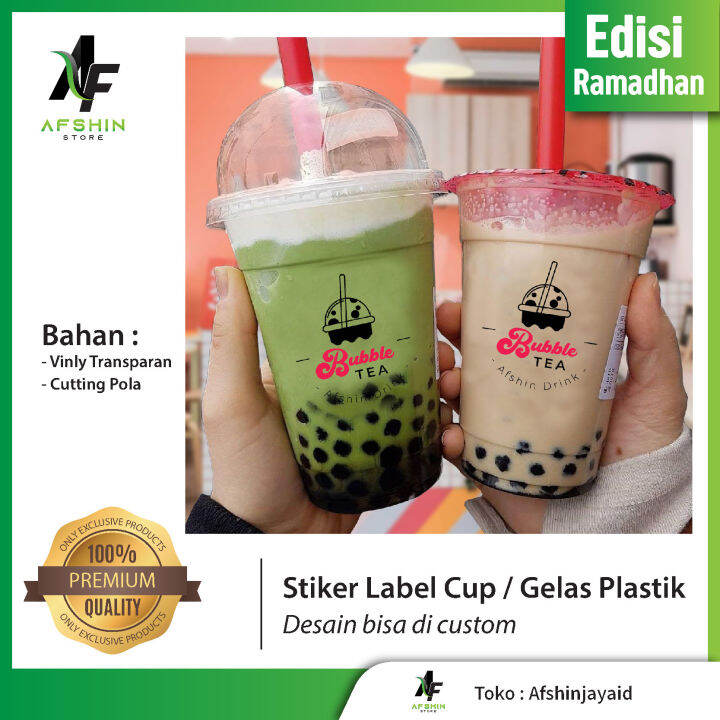 Stiker Transparan Label Minuman Cup Gelas Plastik Desain Bisa Custom ...