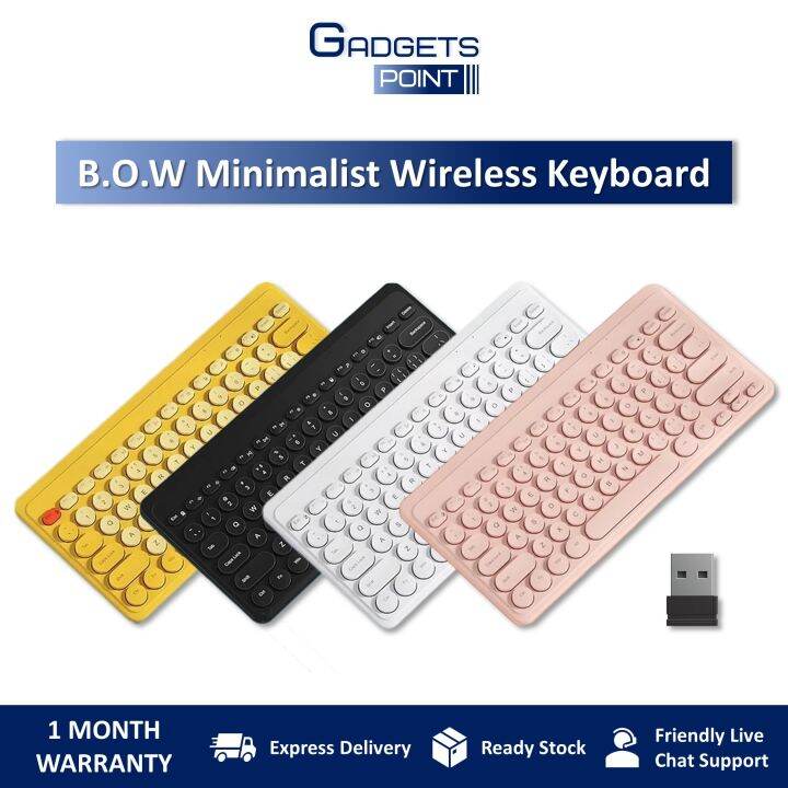 BOW Wireless Keyboard with USB Dongle Minimalist Round Keycaps Quite ...